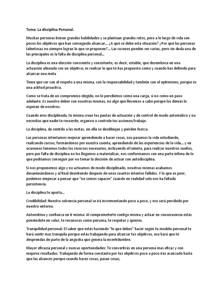 Importancia de la Disciplina Personal | PDF | Disciplinas | Autoestima