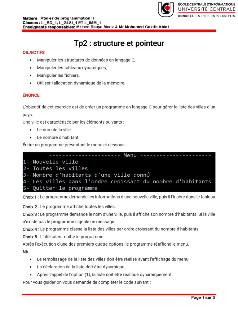 TP2 Atelier | PDF | C (Langage de programmation) | Programme informatique