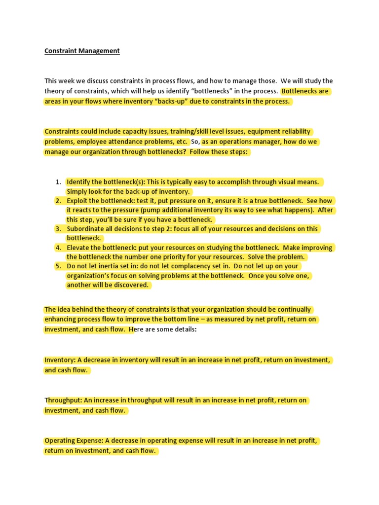 Constraint Management Notes | PDF | Inventory | Business Economics