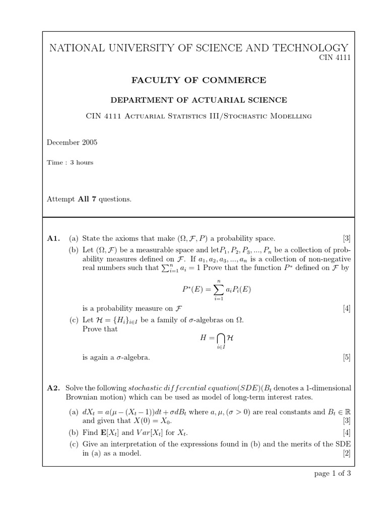 Cin4111200512 Actuarial Statistics Iii Stochastic Modelling Pdf