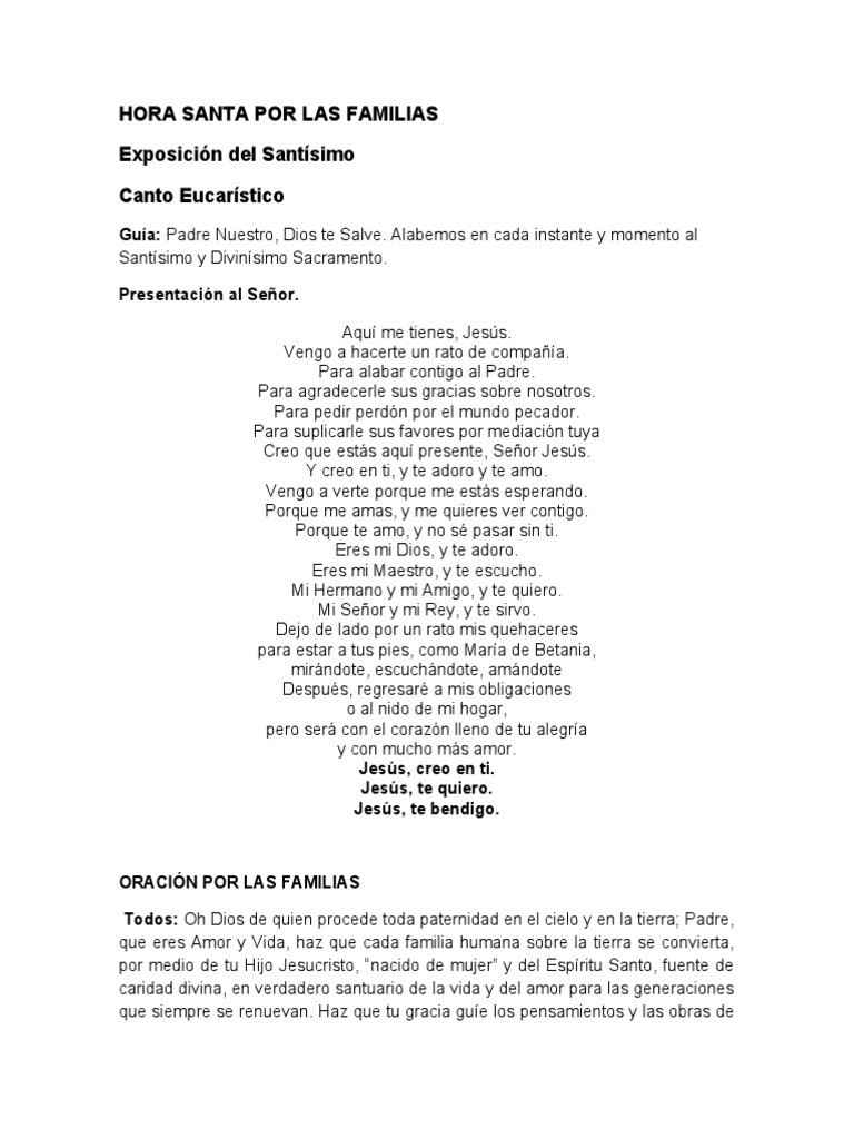 Hora Santa Por Las Familias | Descargar gratis PDF | eucaristía | Amor