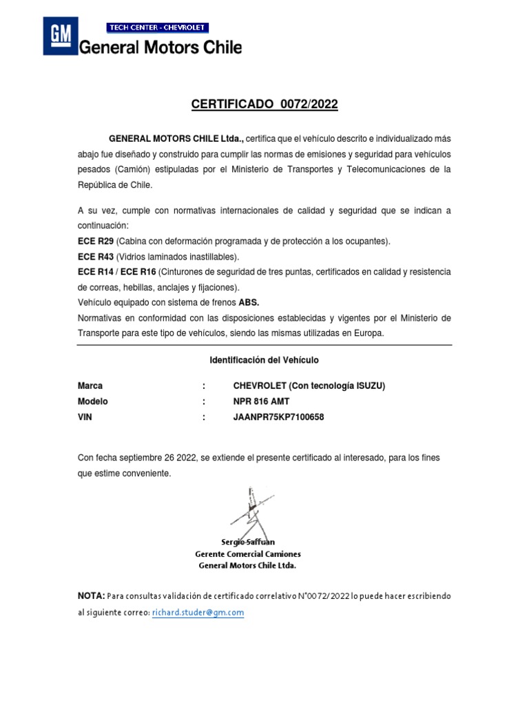 Certificado Cabina Abs | PDF