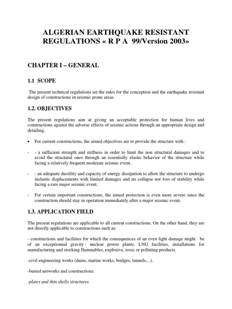 1 Algeria Code RPA99-2003 | PDF | Framing (Construction) | Reinforced Concrete