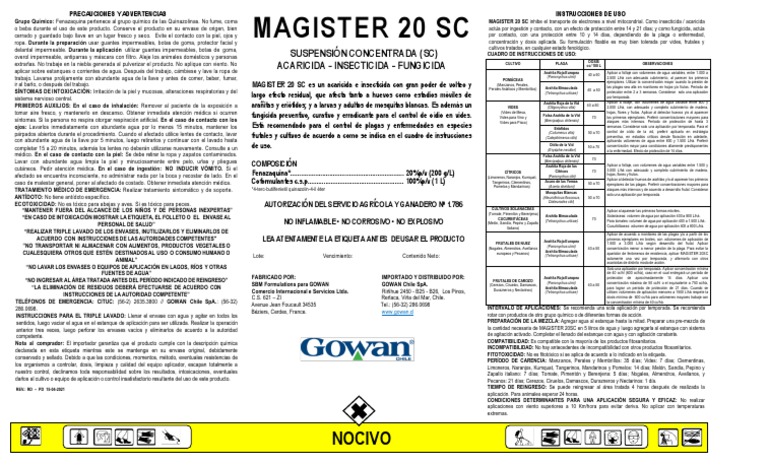 Magister 20 SC 26-04-2021 | PDF | Agua | Insecticida