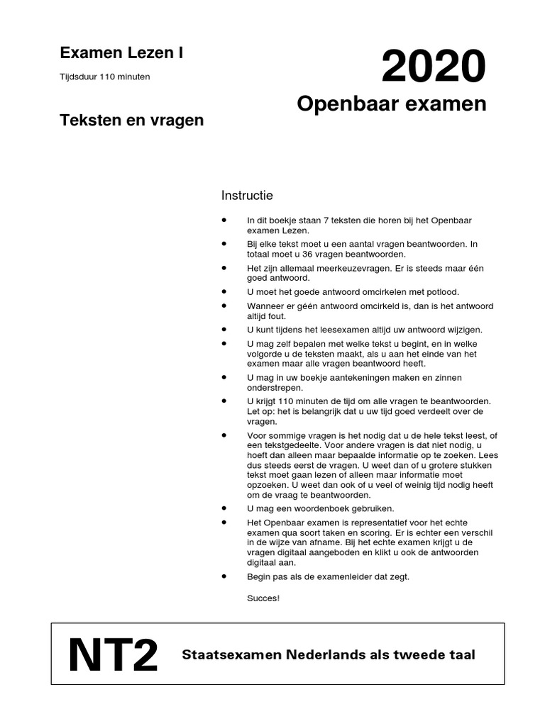 2020 Lezen I Openbaar Examen Tekst - en Opgavenboekje (Papier) | PDF