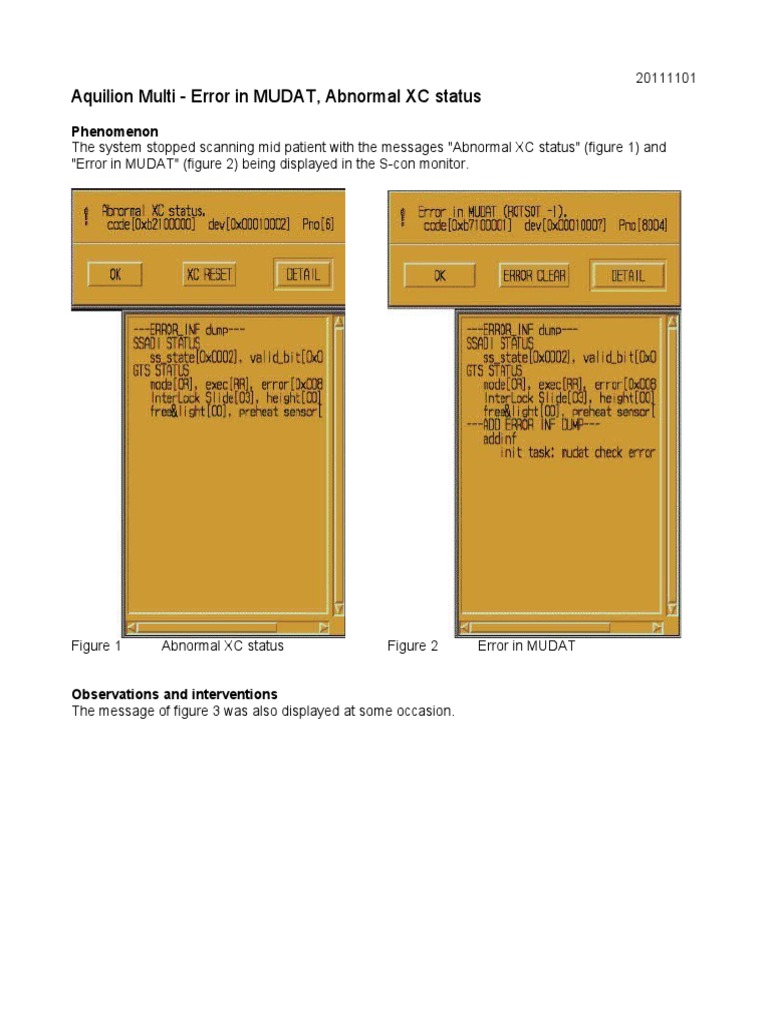 Aquilion Multi - Error in MUDAT, Abnormal XC Status | PDF