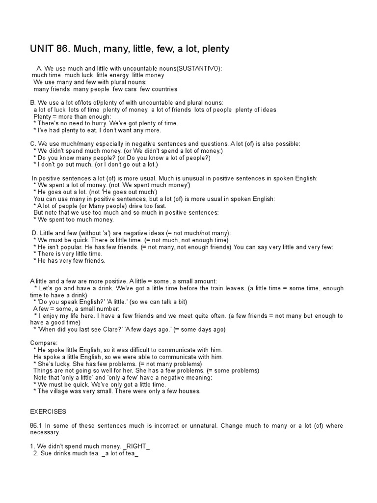Much Many Little Few A Lot Plenty | PDF | Linguistics