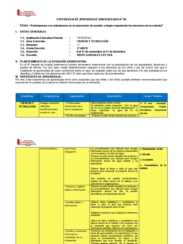 Experiencia de Aprendizaje #08 | PDF | Aprendizaje | Evaluación