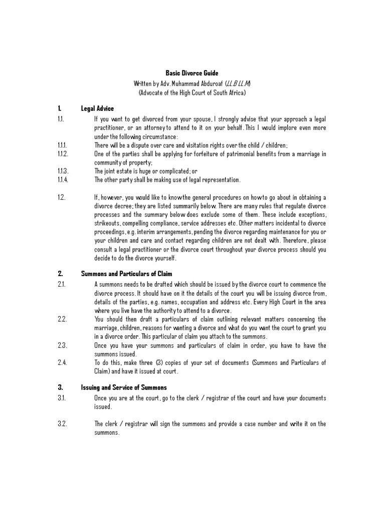Divorce Guide Western Cape High Court Cape Town | PDF | Summons | Divorce