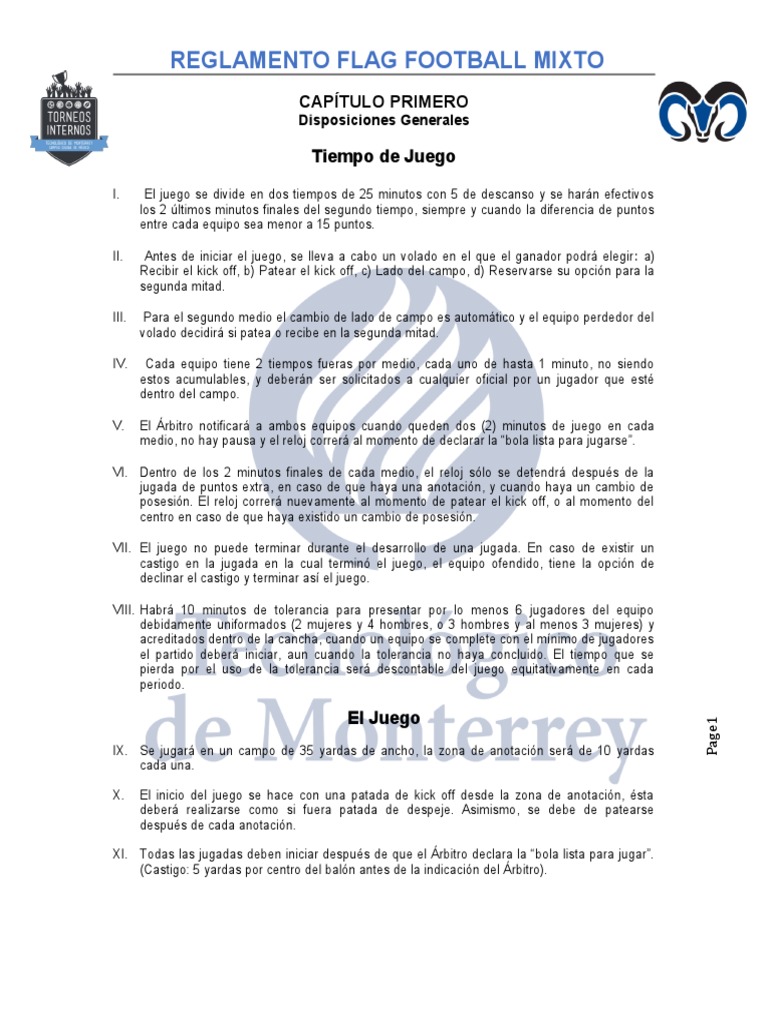 Reglam. Interno de Tochito Bandera Mixto 18-13 | PDF | Deportes ...