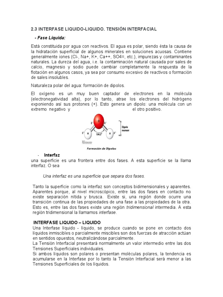 Interfase Líquido-Líquido: Tensión Interfacial | PDF | Adhesión | Tensión superficial