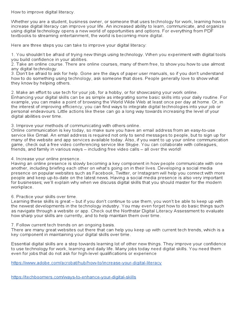 Digital Literacy Skills | PDF | Educational Technology | Popular ...