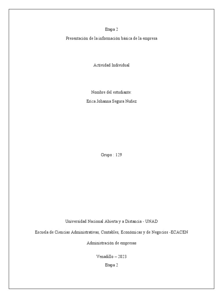 Etapa 2 - Informacion Basica de Una Empresa | PDF | Calidad (comercial ...
