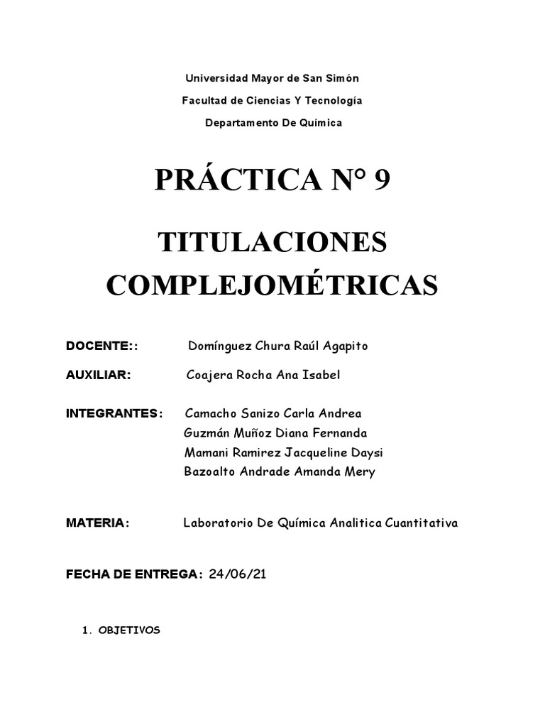 Practica N°9 Lab Química Analitica Pdf Ligando Compuestos Químicos