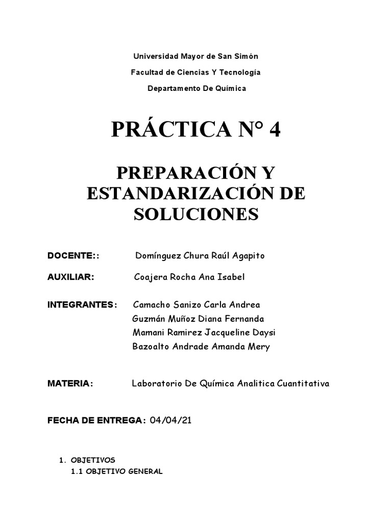 Practica N°4 (Lab. Química Analitica) | PDF | Concentración | Valoración