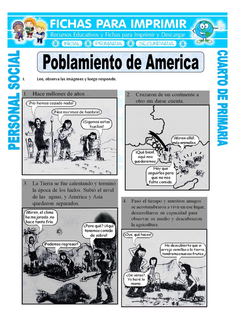 Ficha Poblamiento de America para Cuarto de Primaria | PDF