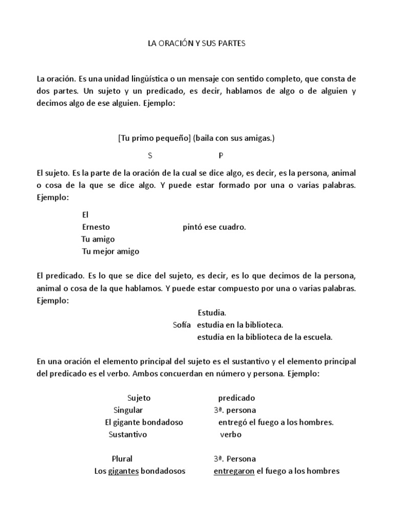 Partes de la Oración en Español | PDF | Verbo | Predicado (Gramática)