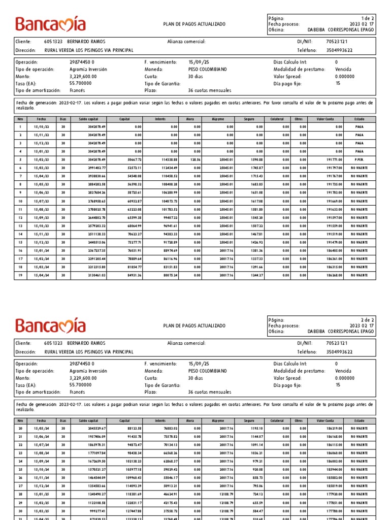 Plan Pagos Bancamia 17022023071318 | PDF