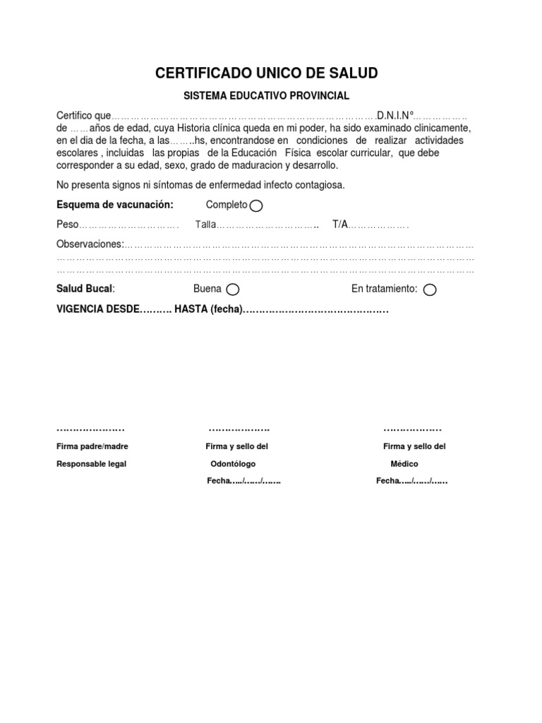 Certificado Unico de Salud | PDF | Salud y bienestar