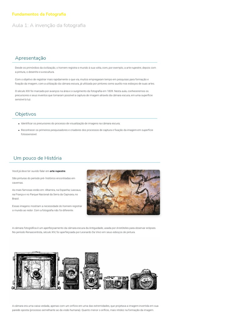 Aula 01 A Invenção Da Fotografia Pdf Câmera Câmera Digital