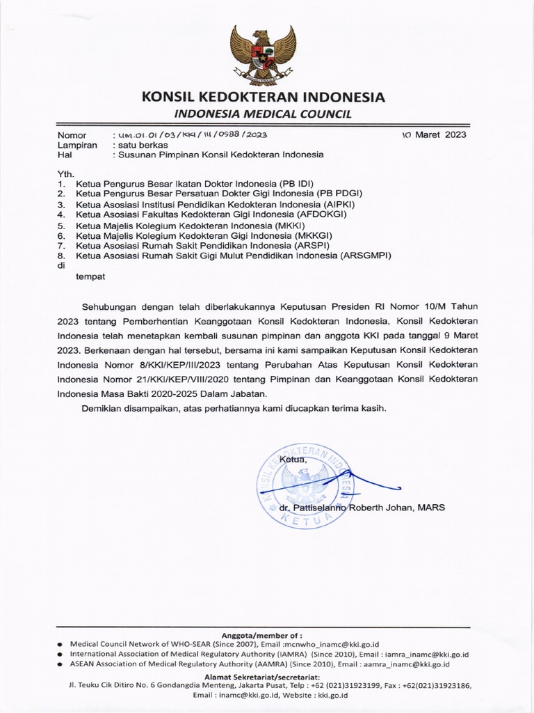 Surat Susunan Pimp KKI - Untuk Stakeholder PDF | PDF
