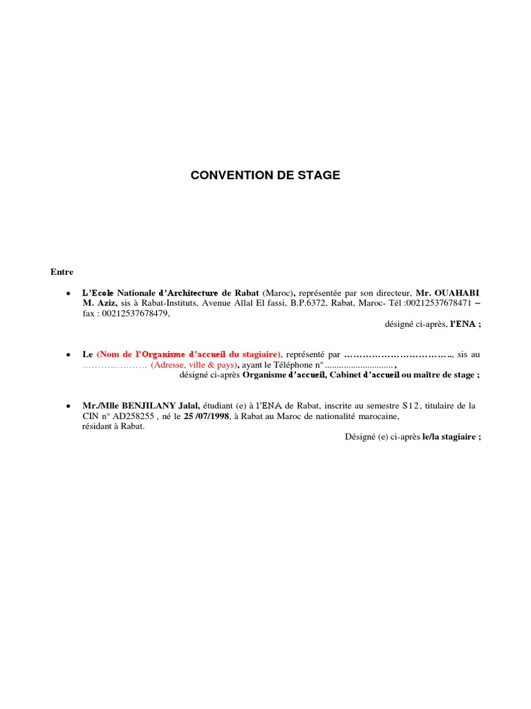 Example de Convention de Stage | PDF | Maroc