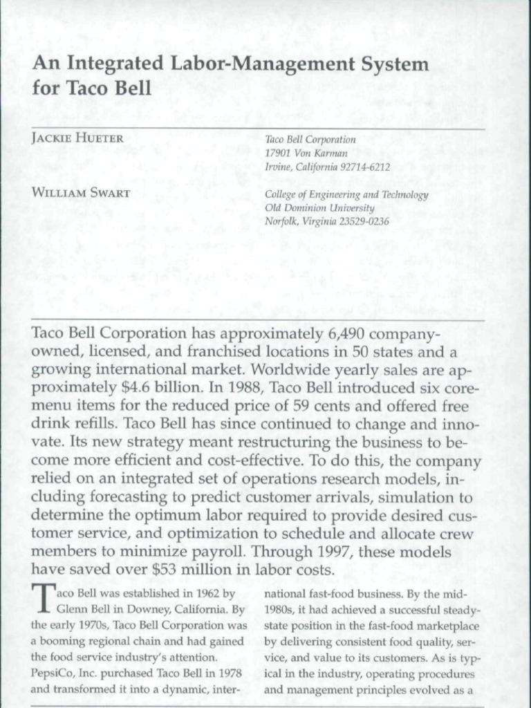 An Integrated Labour Management System For Taco Bell | PDF ...