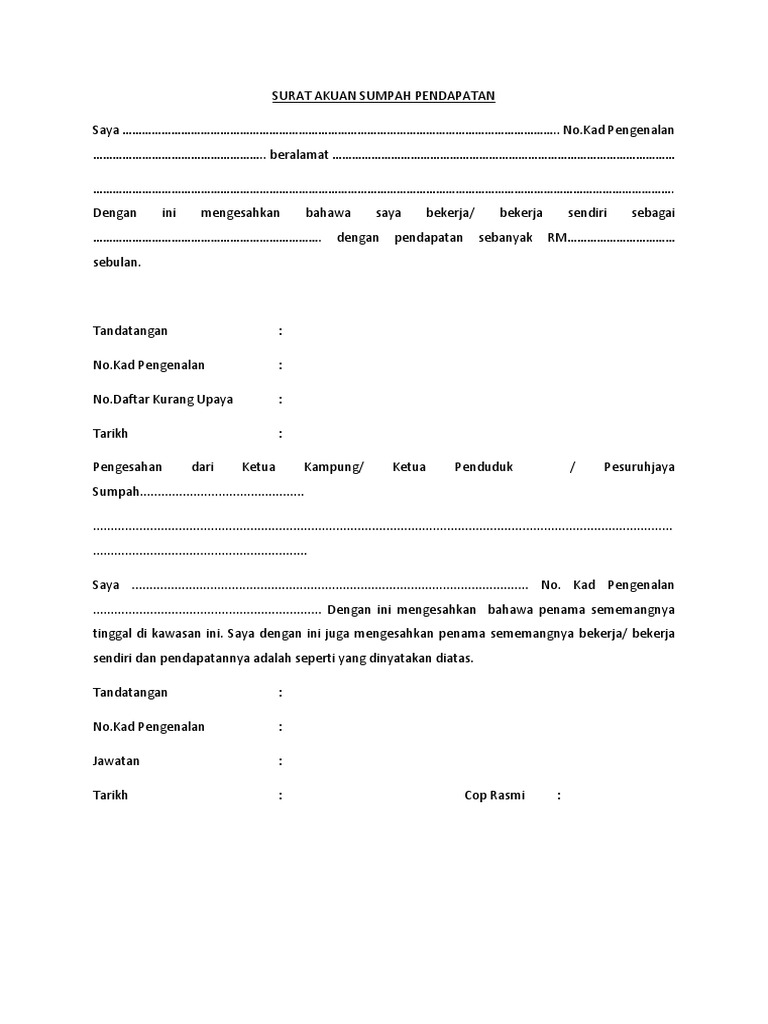 SAMPLE_SURAT AKUAN SUMPAH PENDAPATAN.pdf | PDF