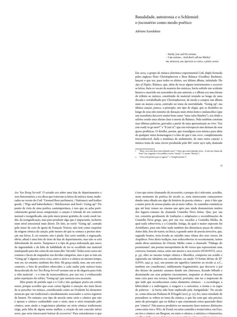 Scandolara, Adriano - Banalidade, Autoironia e o Schlemiel | PDF | Poesia | Tragédia