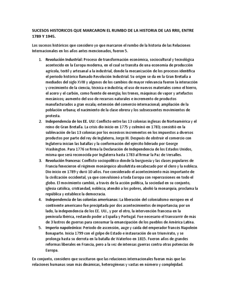 Sucesos Historicos Que Marcaron El Rumbo de La Historia de Las Rrii ...