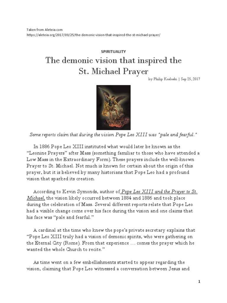 St. Michael Pope Leo XIII Vision PDF | PDF | Satan | Michael (Archangel)