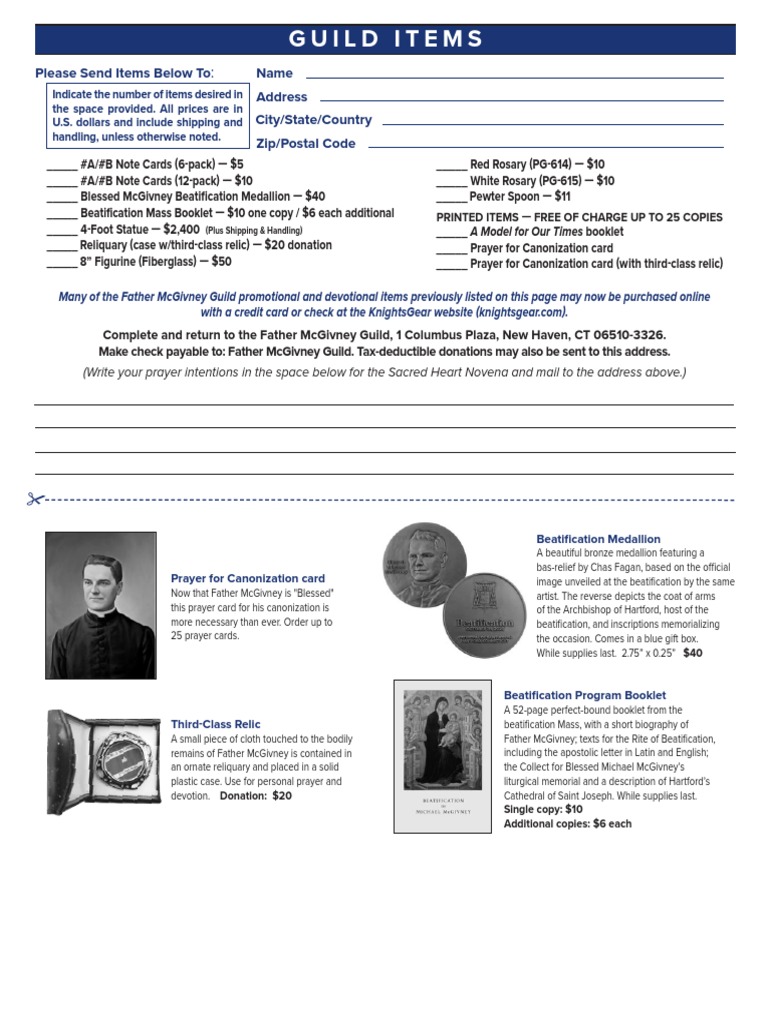 Guild Items Order Form PDF | PDF | Catholic Church