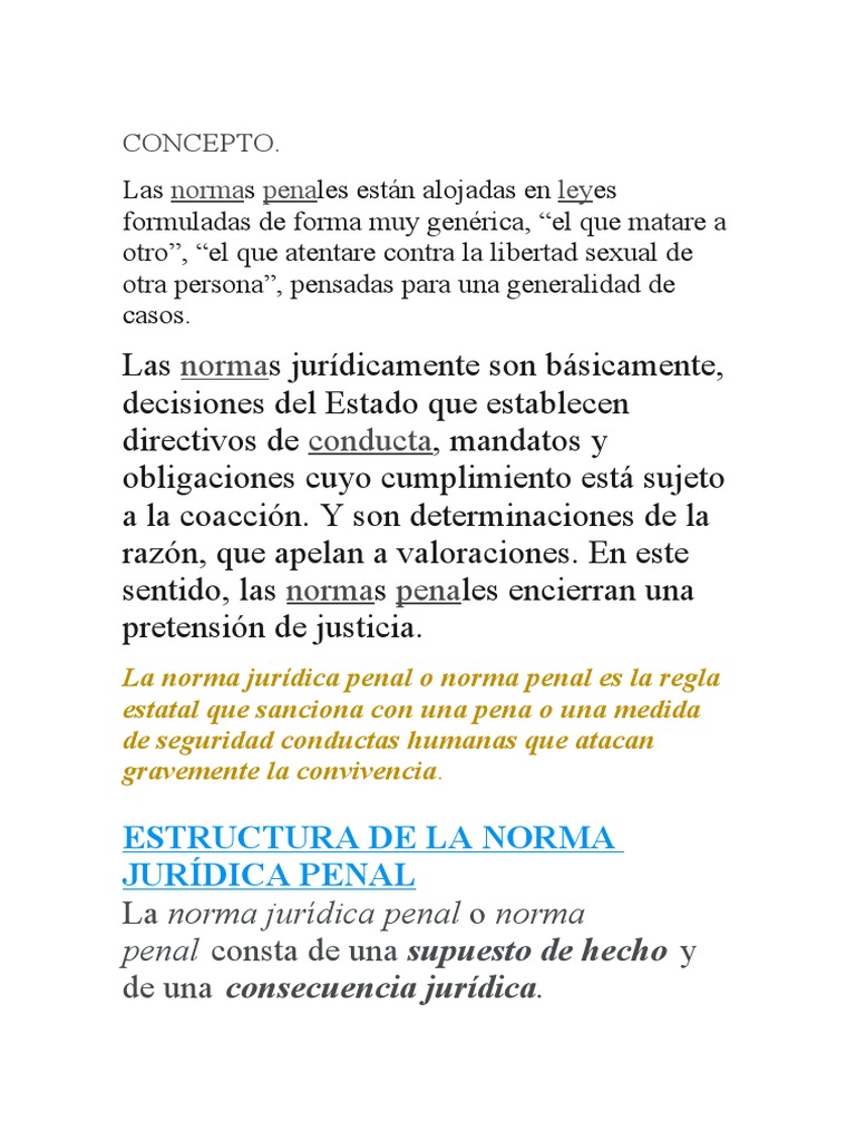 La estructura y funciones de la norma jurídica penal | PDF