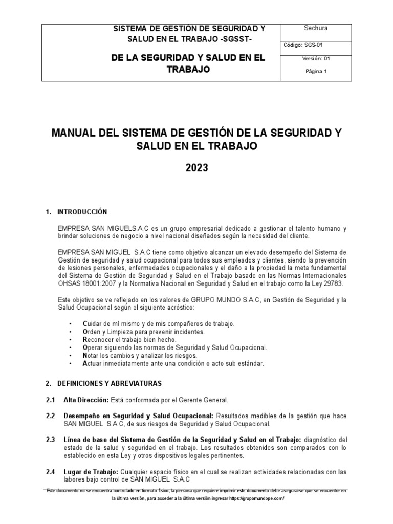 MaNual de SST | PDF | Seguridad y salud ocupacional | Planificación