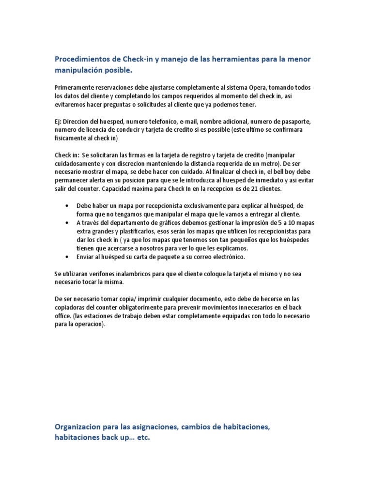 Copia de Procedimientos de Check - in Post Covid-19 | PDF | Informática