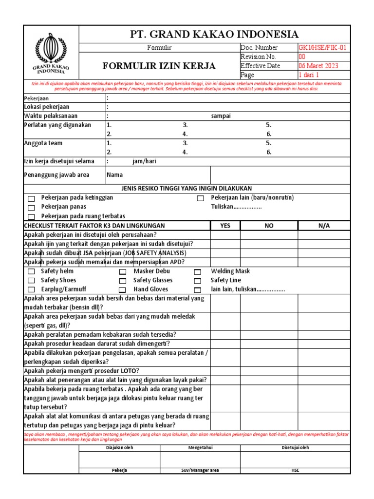 Surat Ijin Kerja | PDF