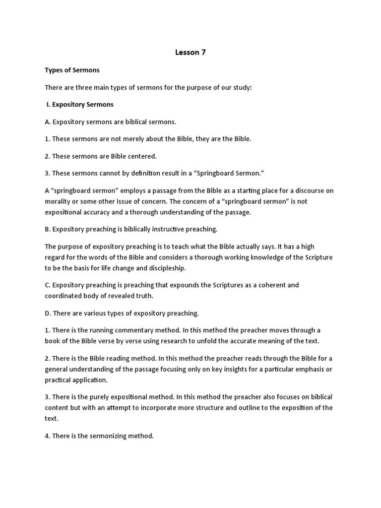 Lesson 7 Types of Sermon 1 | PDF | Expository Preaching | Sermon