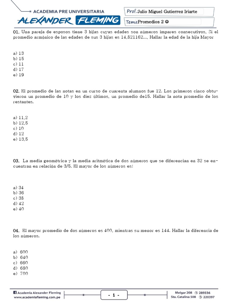 Pi 10 PROMEDIOS 2 PDF | PDF | Análisis matemático | Matemática Elemental