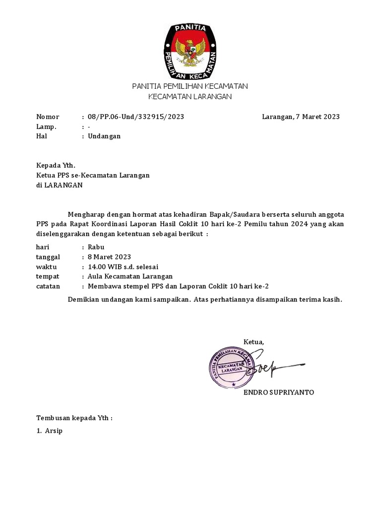 Surat Undangan Bimtek KPU | PDF