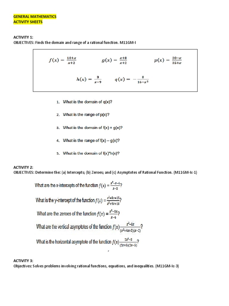 Worksheets Project For General Mathematics | PDF | Teaching Methods ...