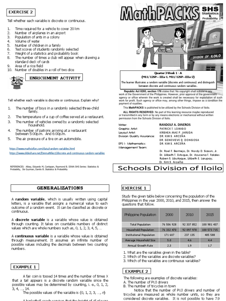 Math 11 - Stat Prob - Q3Wk 1 2 Key.v. 02282021 | PDF | Variance ...