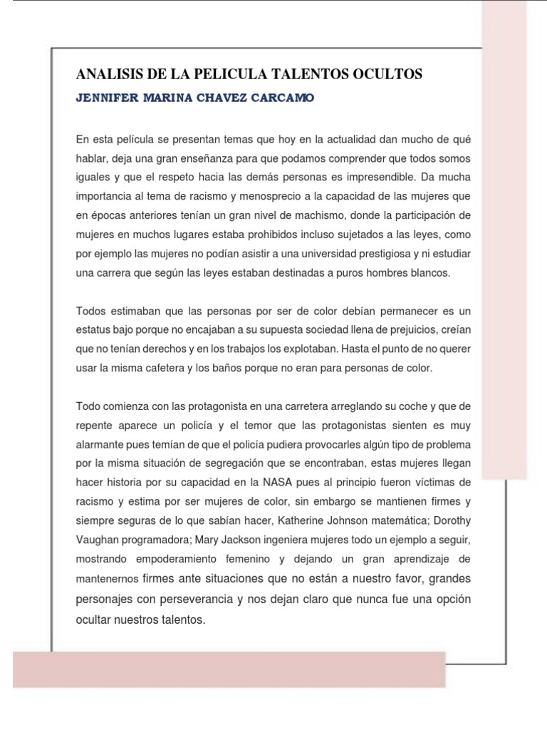 Analisis de La Pelicula Talentos Ocultos | PDF