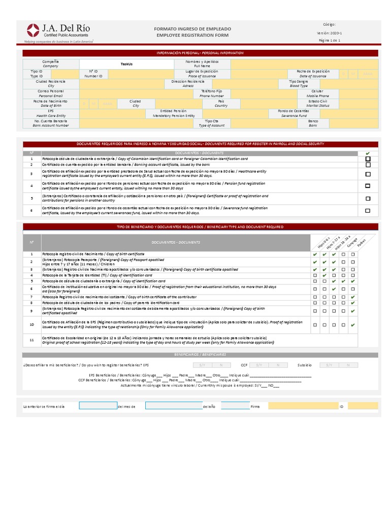 Formato de Registro de Empleado TaskUs | PDF | Información del gobierno | Gobierno y personalidad