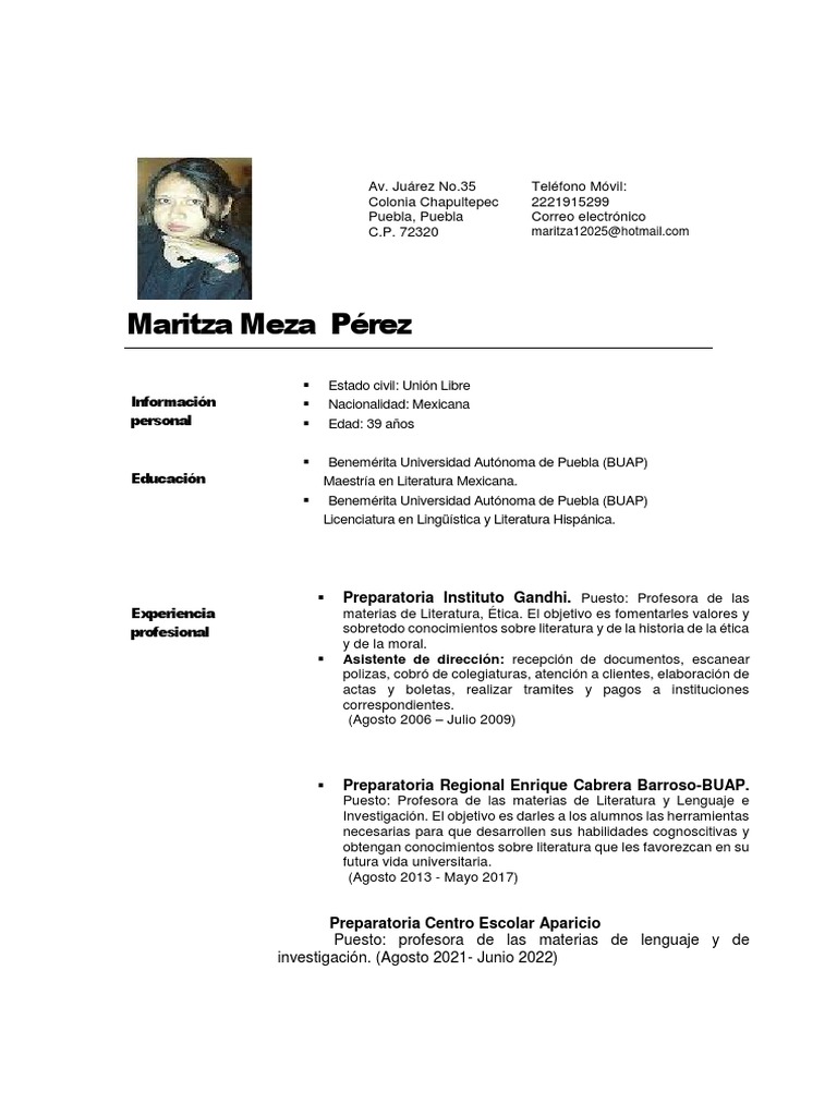 CURRICULUM Con Foto Maritza-1 | PDF | Maestros