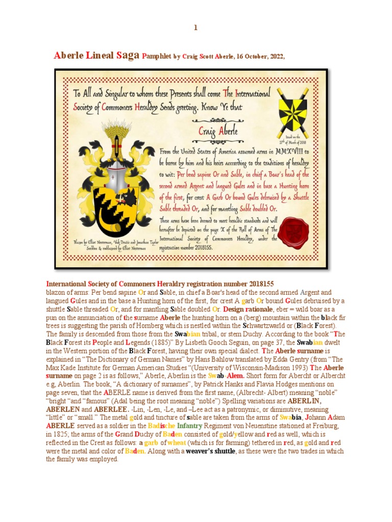 Aberle Lineal Saga Pamphlet by Craig Scott Aberle, 15 October, 2022 ...