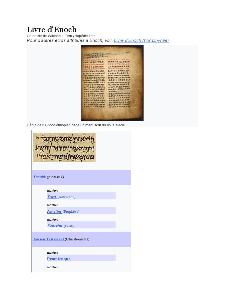 Le Livre d'Enoch : Origines et Canonicité | PDF | Bible hébraïque ...