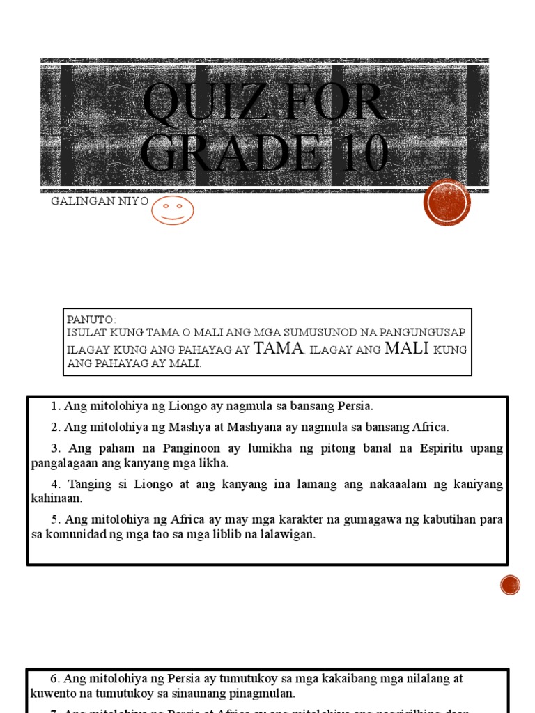 QUIZ For Grade 10 1 | PDF