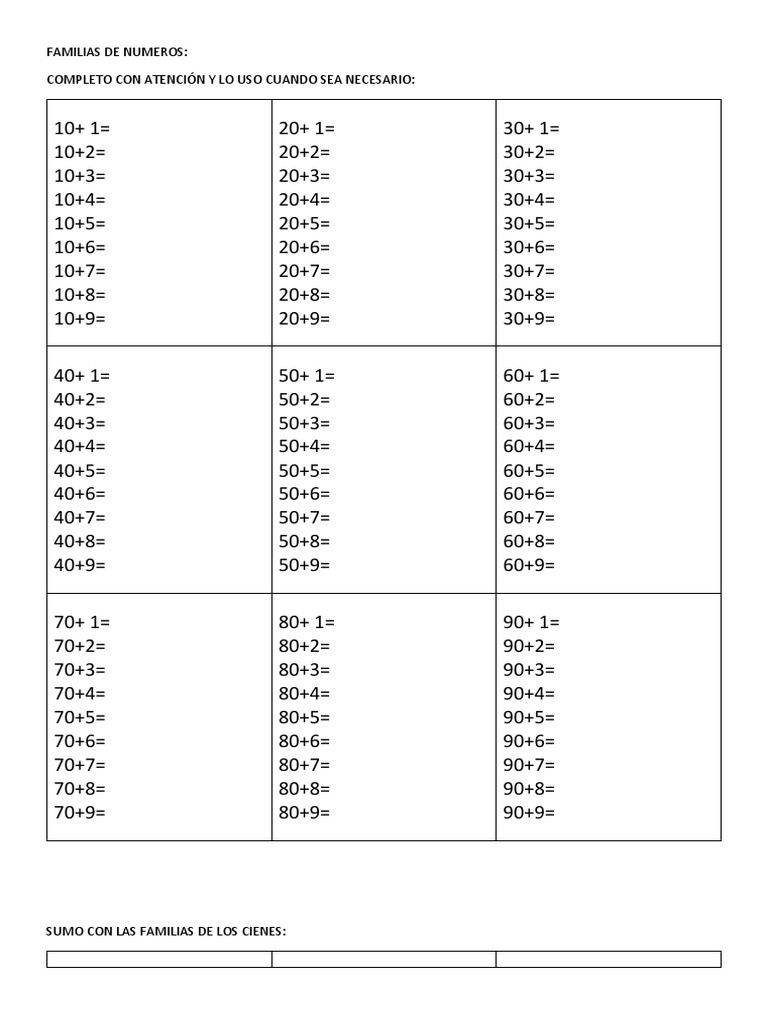 Sumas Familias de Numeros | PDF