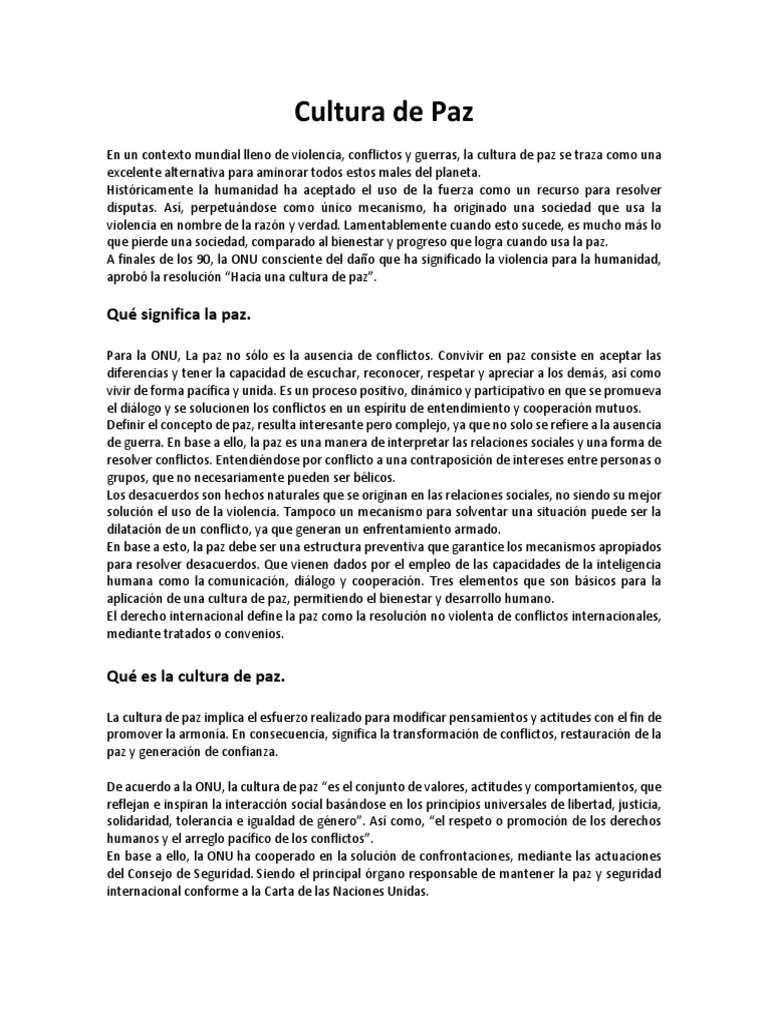 Cultura De Paz Pdf Paz Derechos Humanos