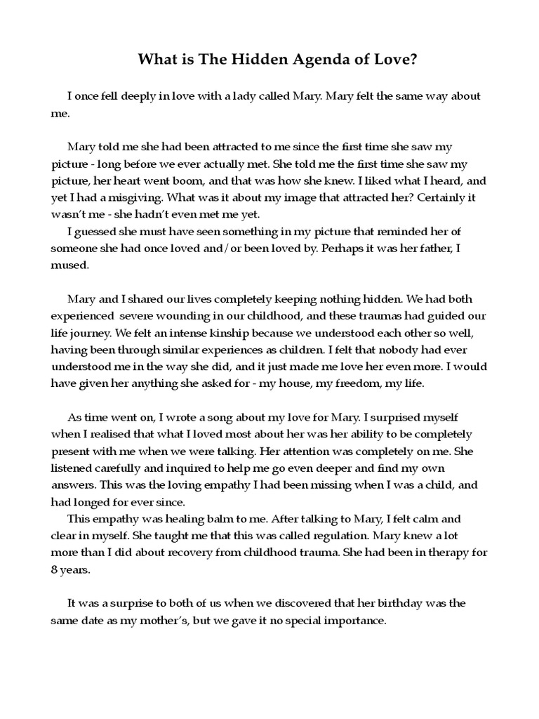 Hidden Agenda of Love: Healing Past | PDF | Narcissism | Love